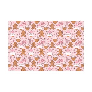 Gingerbread Wrapping Paper, Pink Christmas Tree Wrapping Paper, Pink ...