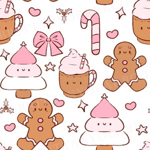 Gingerbread Wrapping Paper, Pink Christmas Tree Wrapping Paper, Pink ...