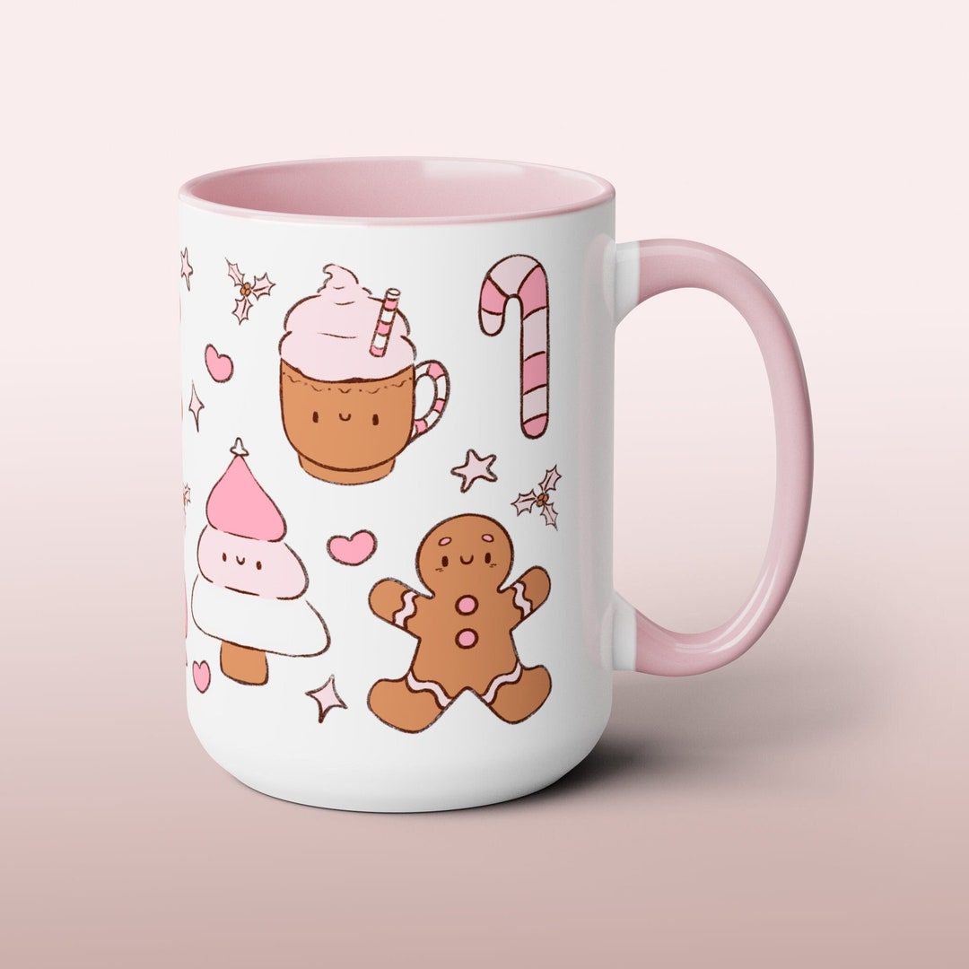 Gingerbread Man Pink Mug, Pink Aesthetic Christmas Theme, Cute ...