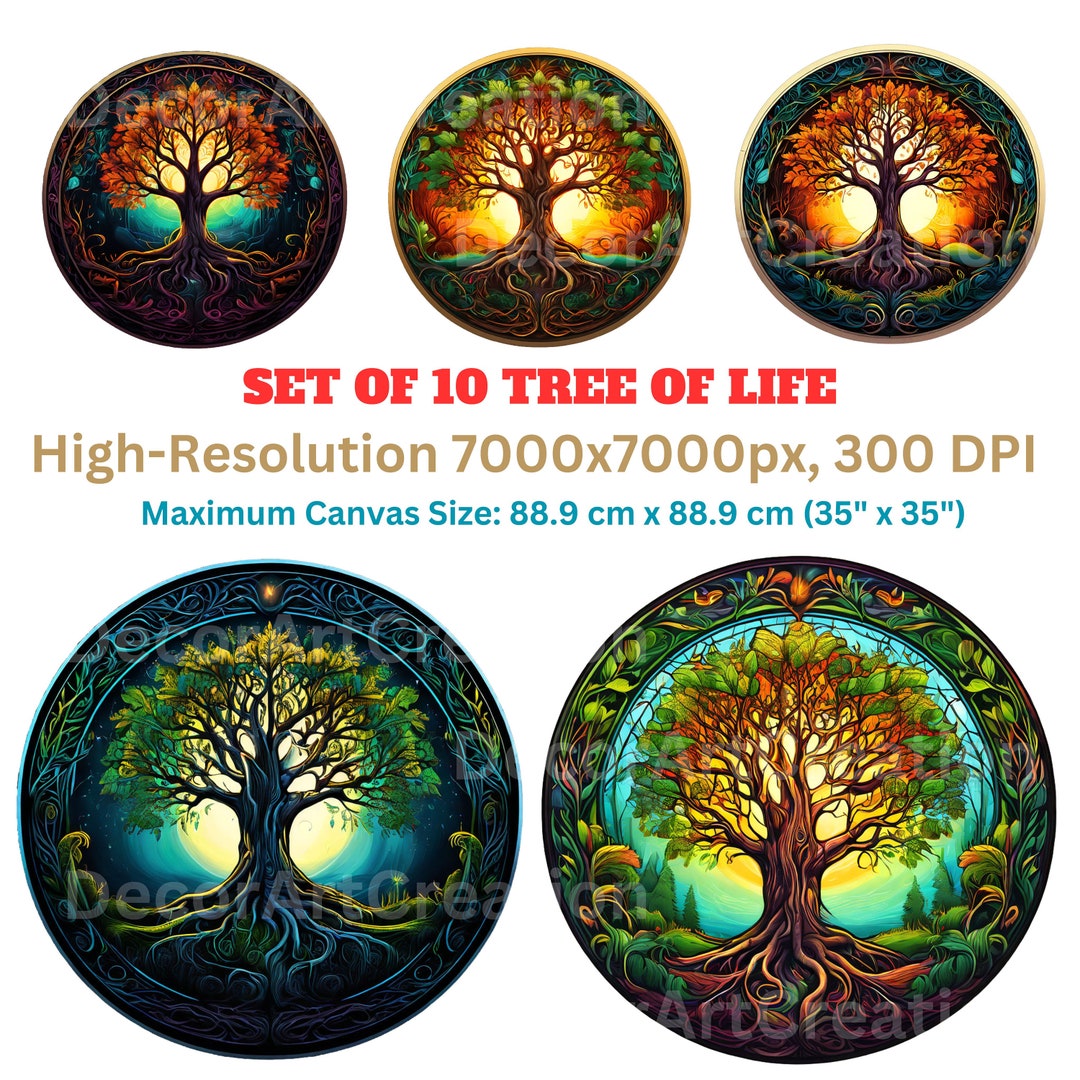 Tree of Life Clipart and Printable Set, Tree Print Bundle, Canvas Tree ...