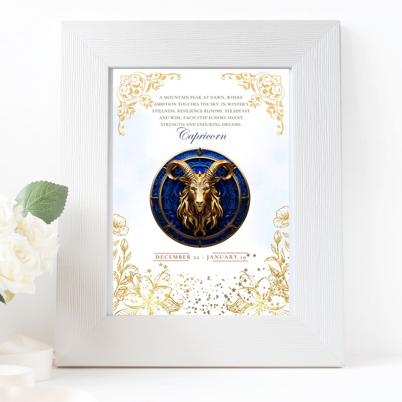 Elegant Capricorn Zodiac Sign Printable Wall Art | Digital Download ...