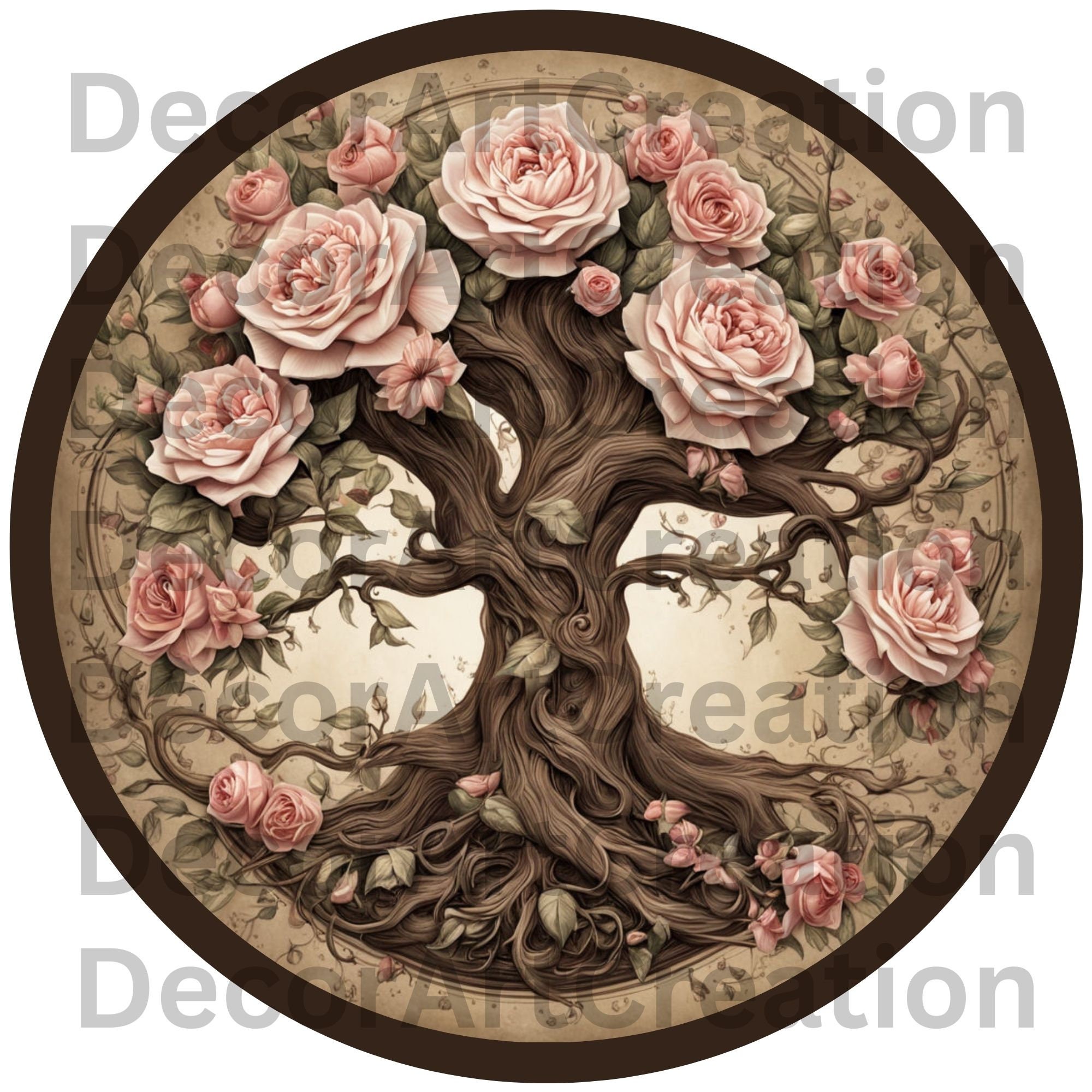 Tree of Life With Flowers and Roses Set of Tree of Life Digital Print ...