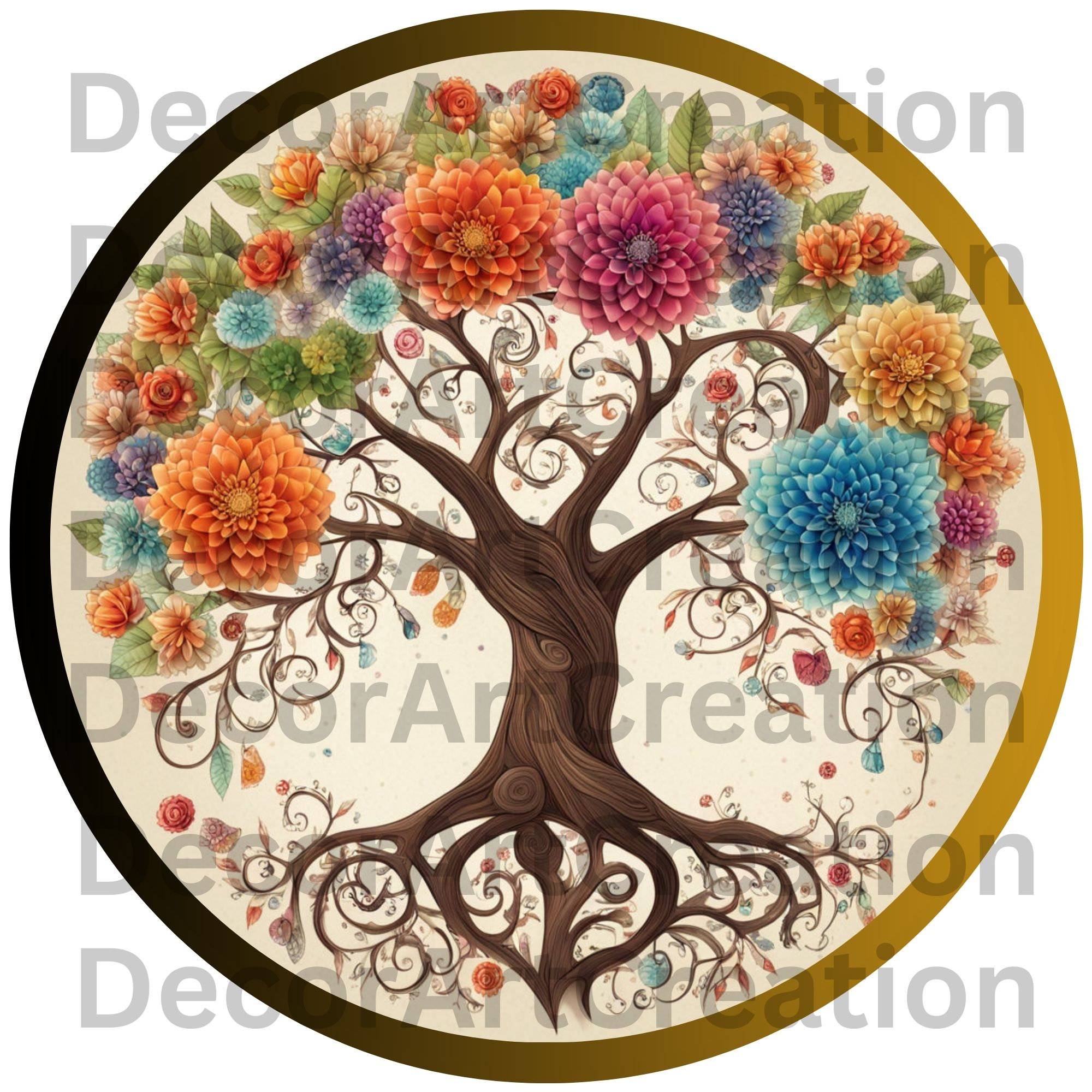 Tree of Life With Flowers & Roses Art Print | Floral Tree of Life Wall ...
