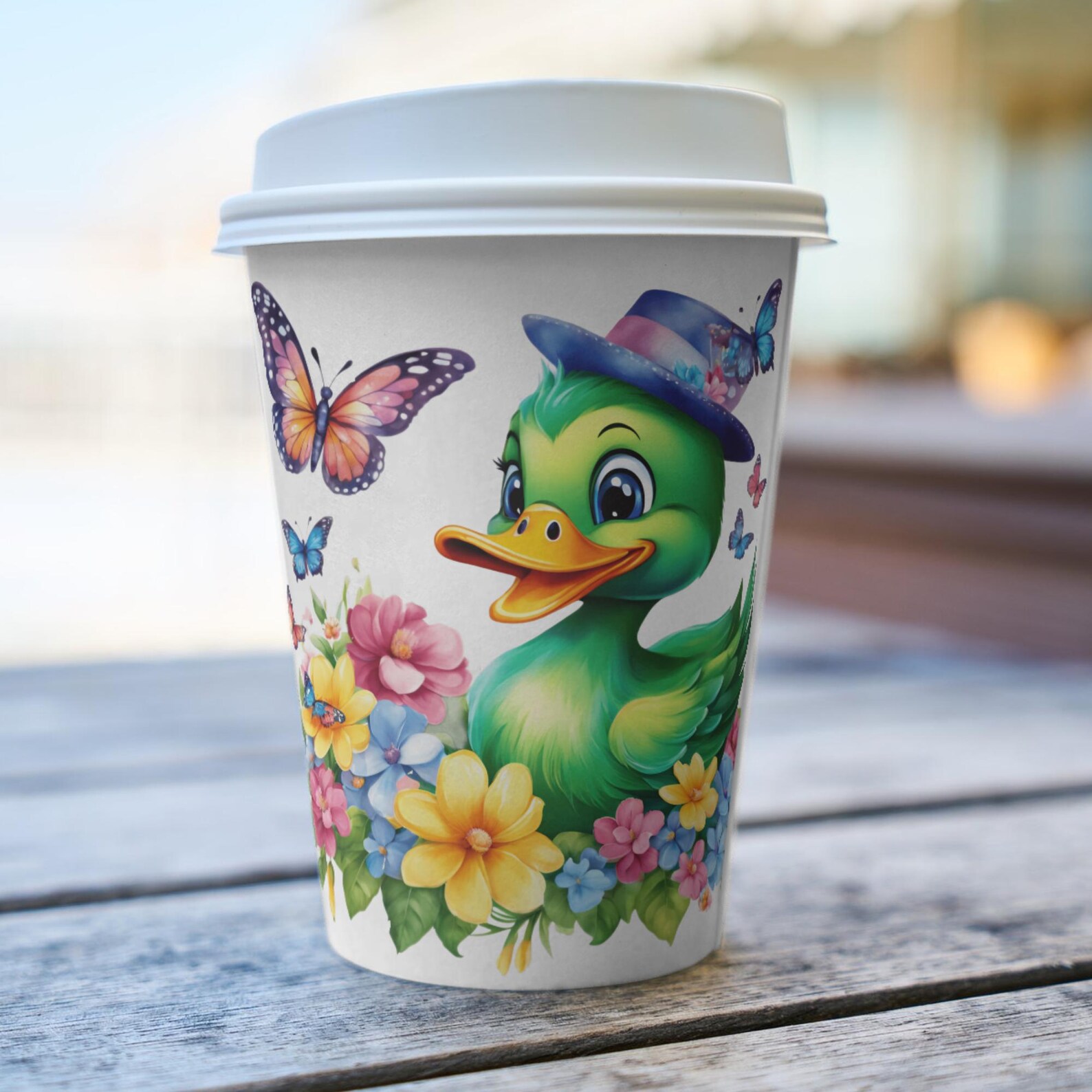 Adorable Green Duck With Flowers and Butterflies, Watercolor Clip Art ...