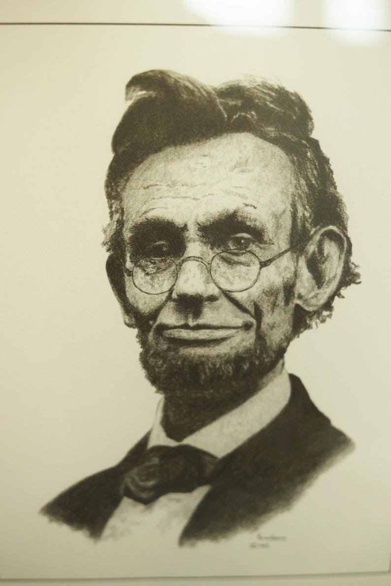Framed Abraham Lincoln With Glasses Portrait Print, Trimborn 1987 ...