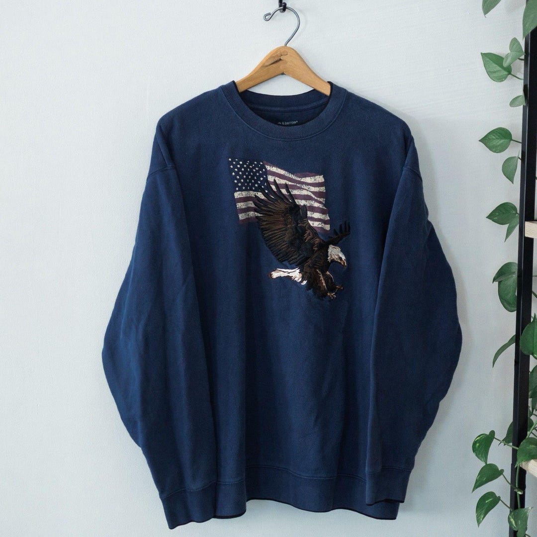 Vintage Croft & Barrow Bald Eagle Flag Sweatshirt L Navy Embroidered ...