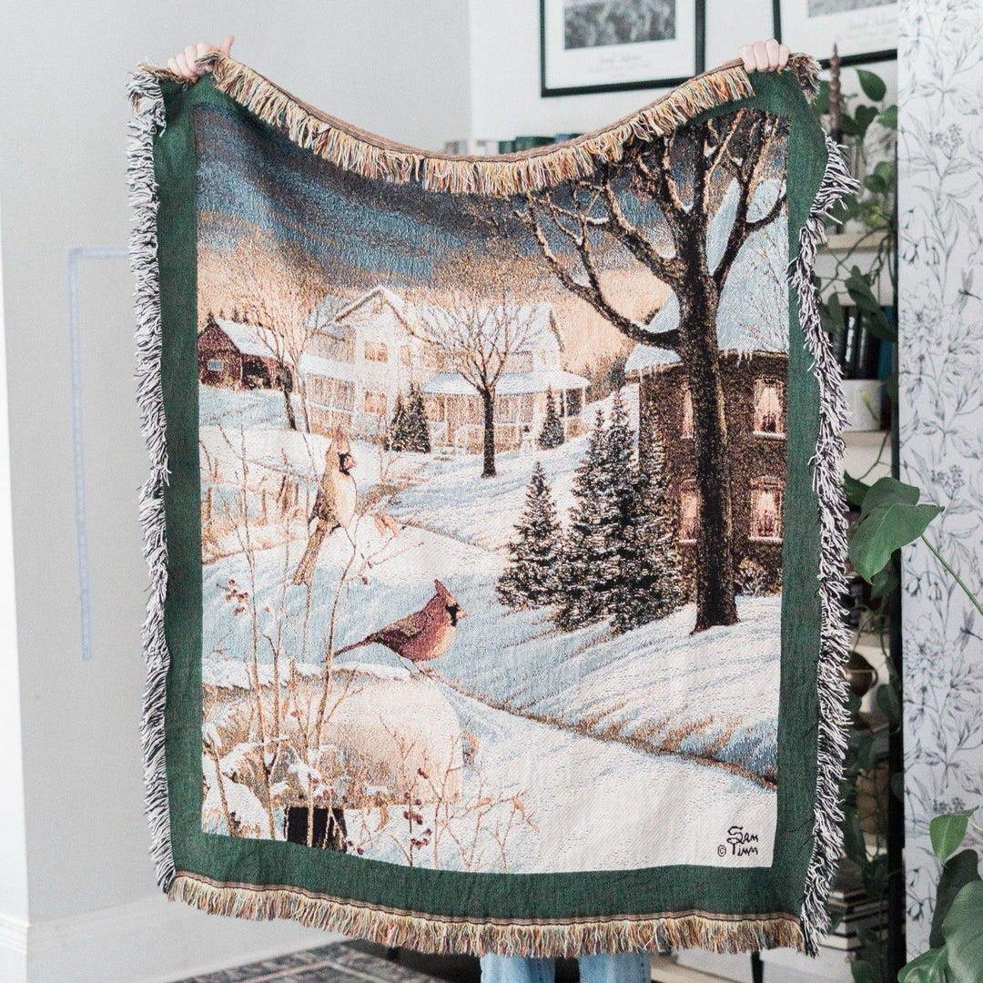 American Weavers Sam Timm Winter Cardinal Woven Throw Blanket Fringe ...