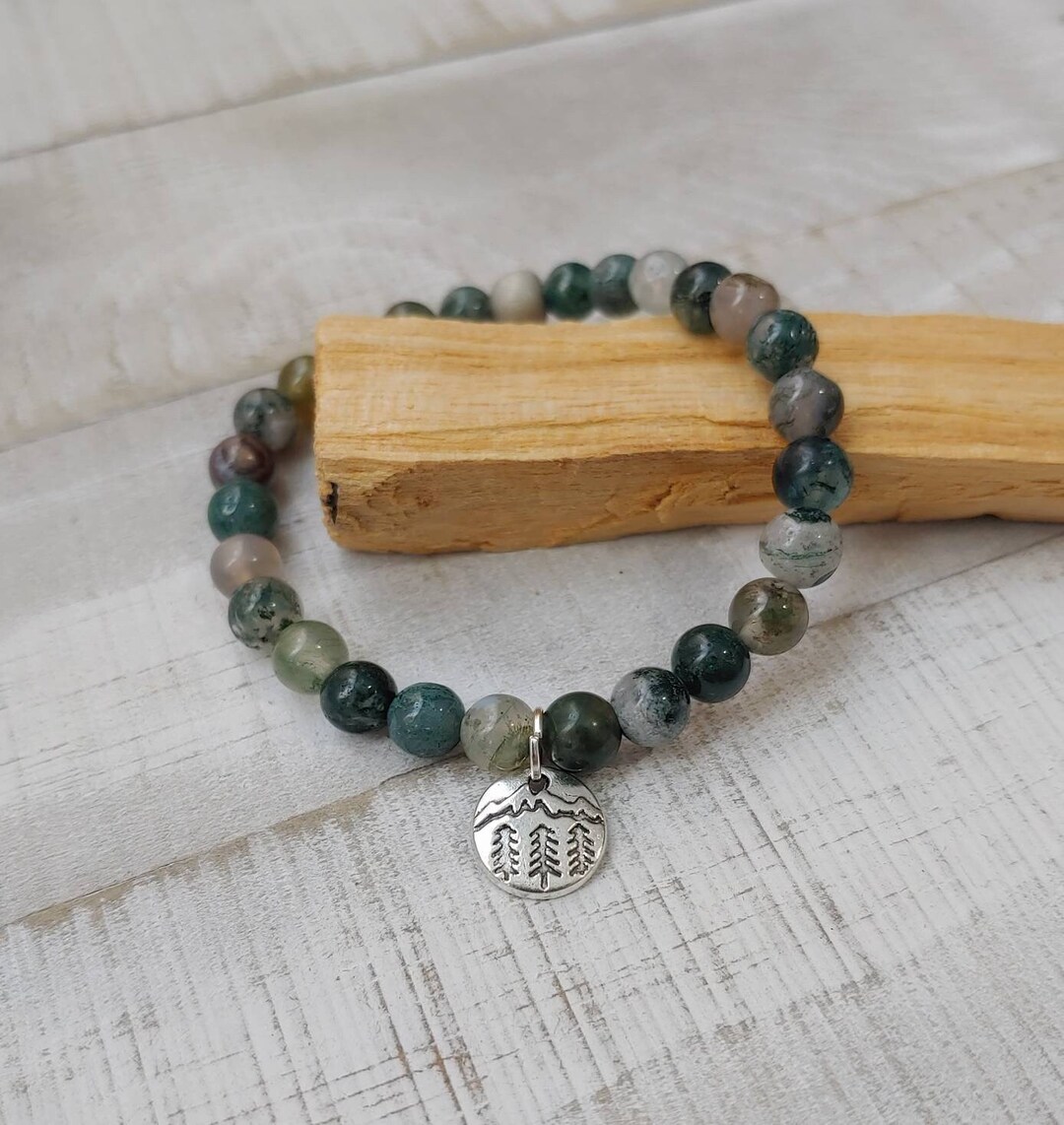 The Mountains Are Calling Bracelet 6mm | Green Moss Agate & Tree Agate ...