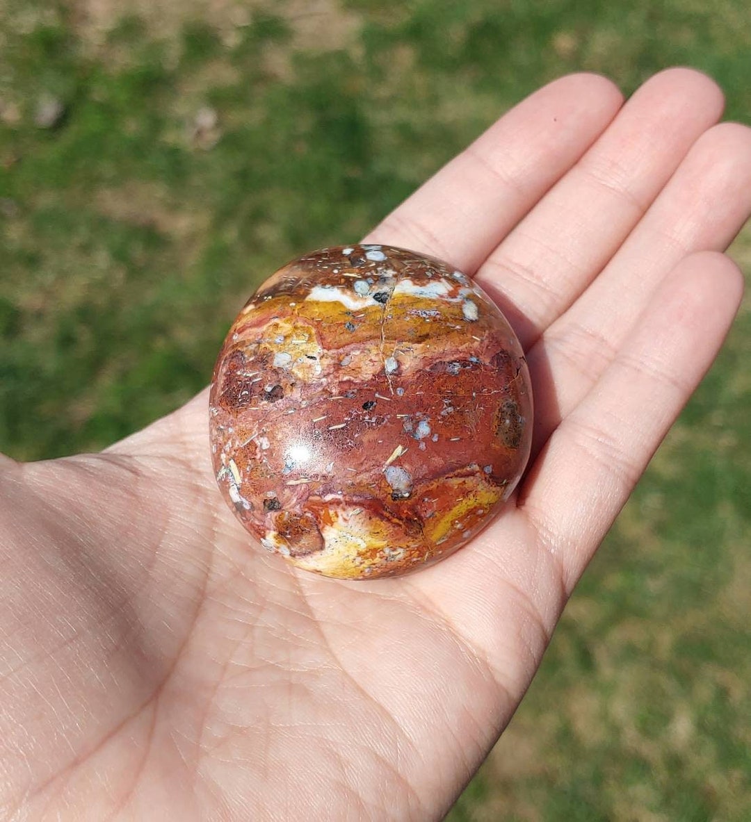 Red Ocean Jasper Circle Palm Stone From Madagascar, 2 In. | Crystal for ...