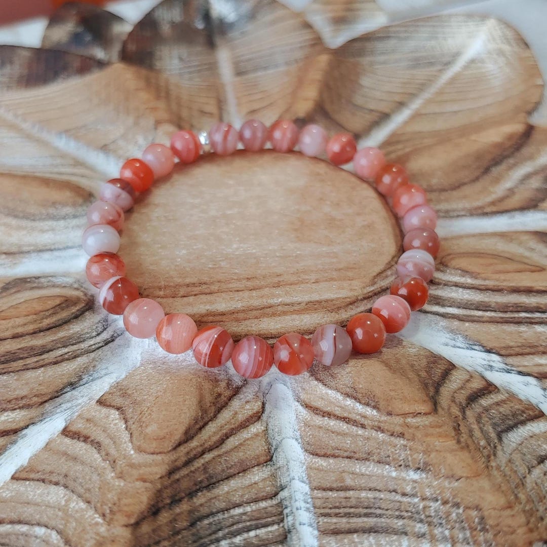 Natural Rare Red Banded Moroccan Agate Bracelet, 6mm - Not Heated or ...