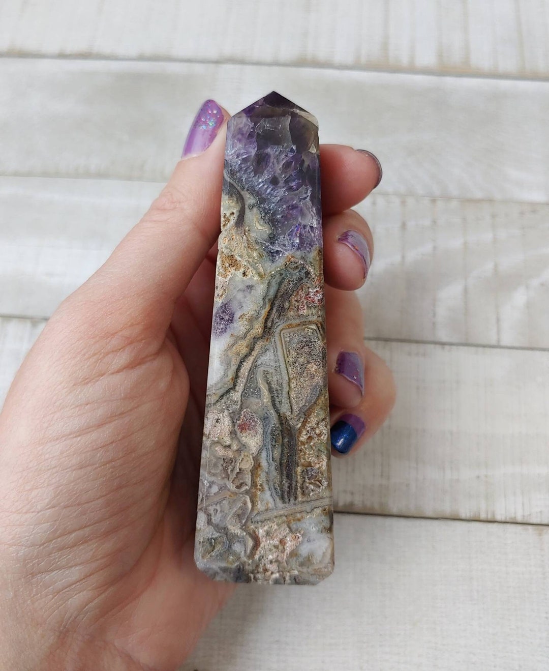 Unique Amethyst in Agate & Stone Matrix Tower From Brazil, 4 In. Tall ...