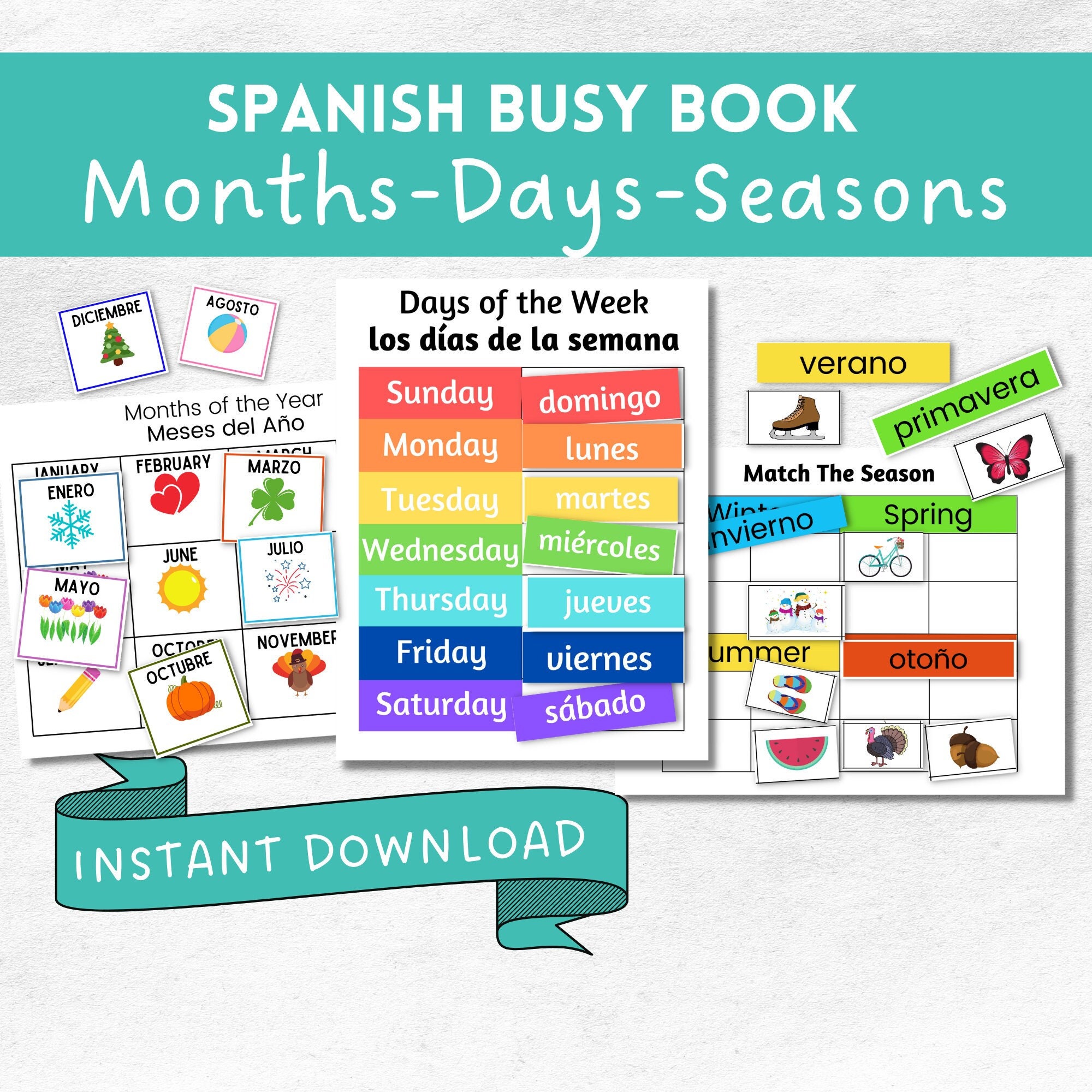 Montessori Spanish Busy Book Months Days of the Week Seasons Toddler ...