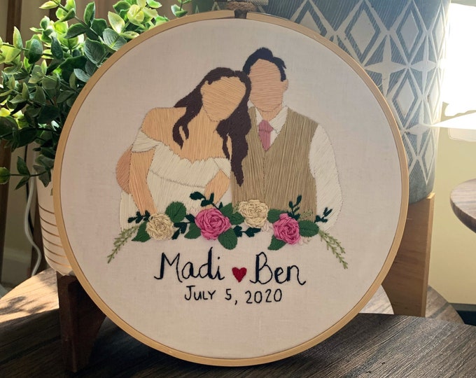 Deluxe Wedding Anniversary Embroidery Portrait WITH Floral Accents - Etsy