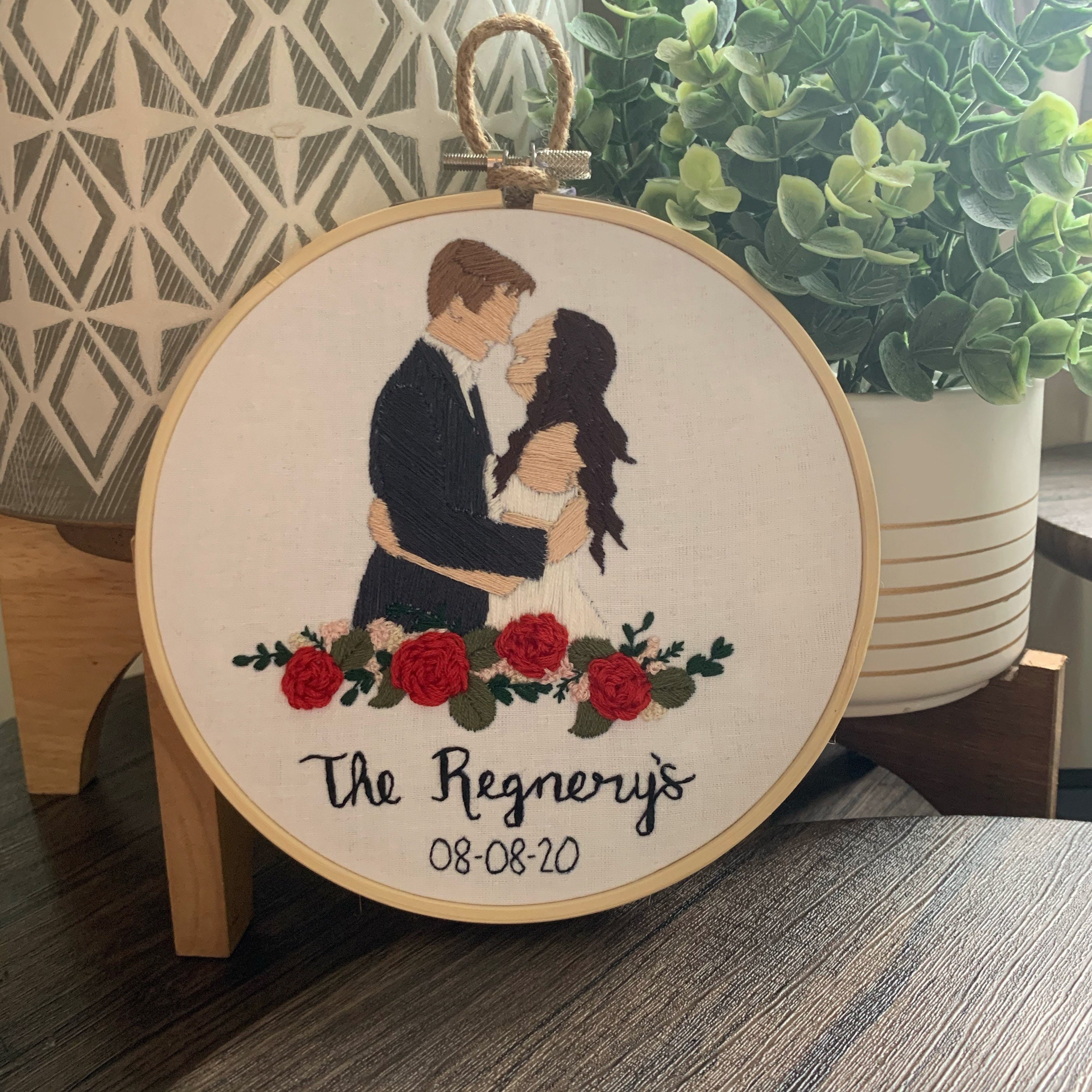 Deluxe Wedding Anniversary Embroidery Portrait WITH Floral - Etsy