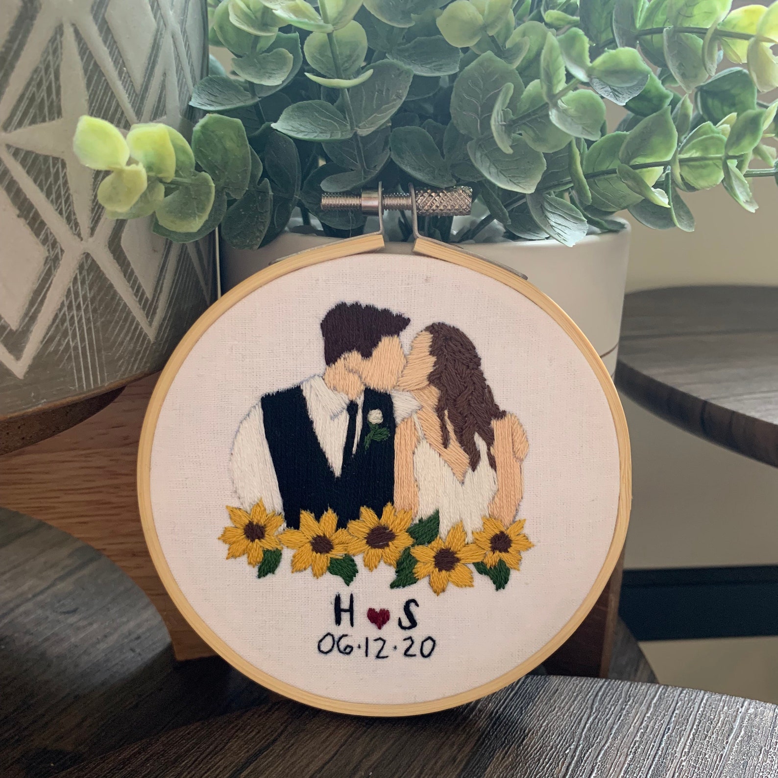 Deluxe Wedding Anniversary Embroidery Portrait WITH Floral - Etsy
