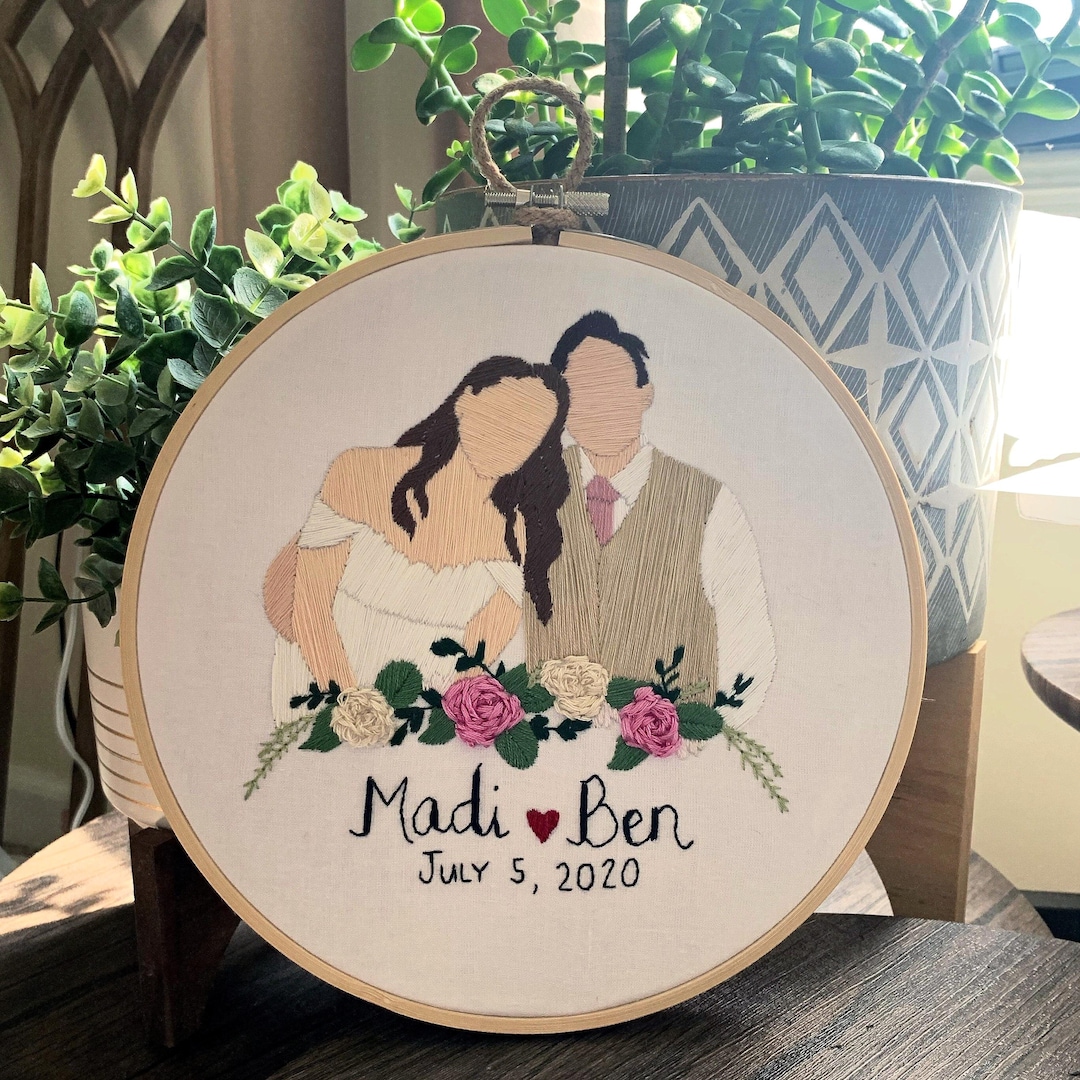 Deluxe Wedding Anniversary Embroidery Portrait WITH Floral Accents - Etsy