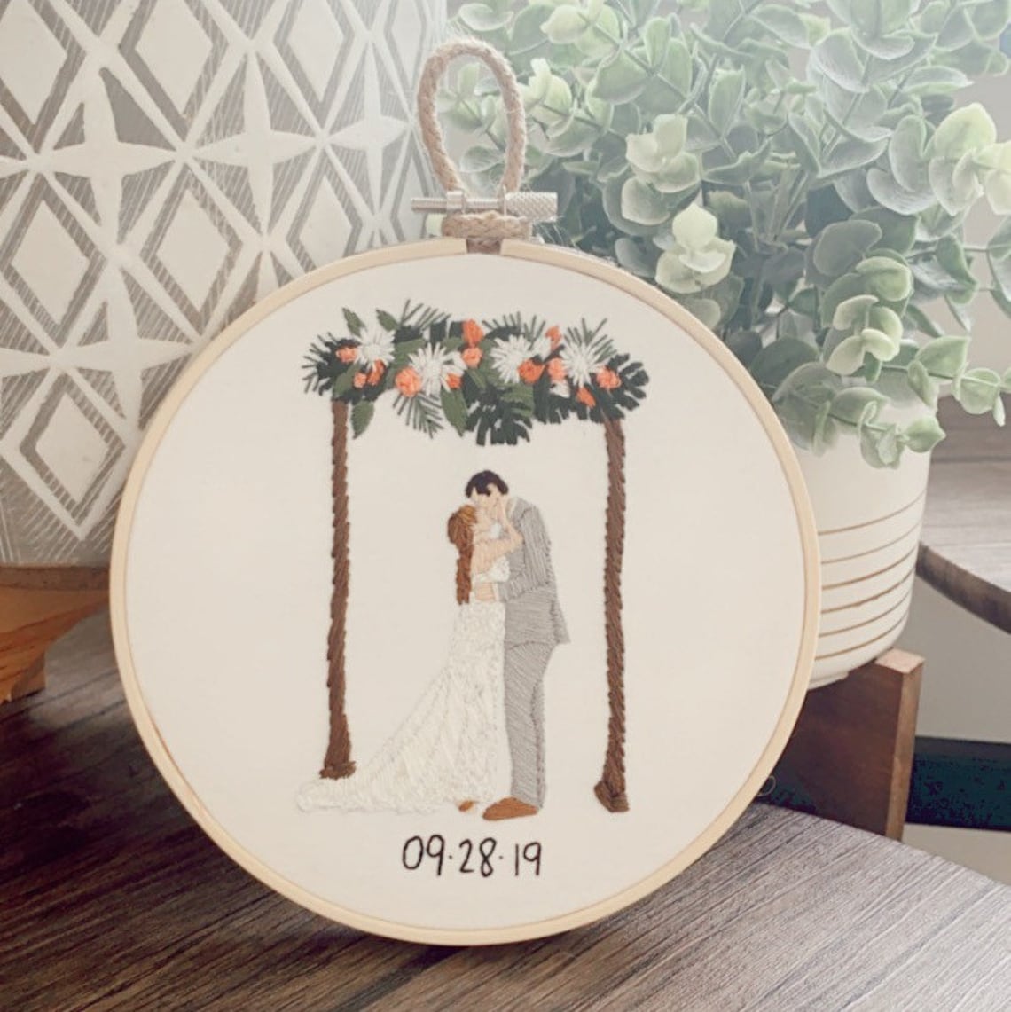 Deluxe Wedding Anniversary Embroidery Portrait WITH Floral - Etsy