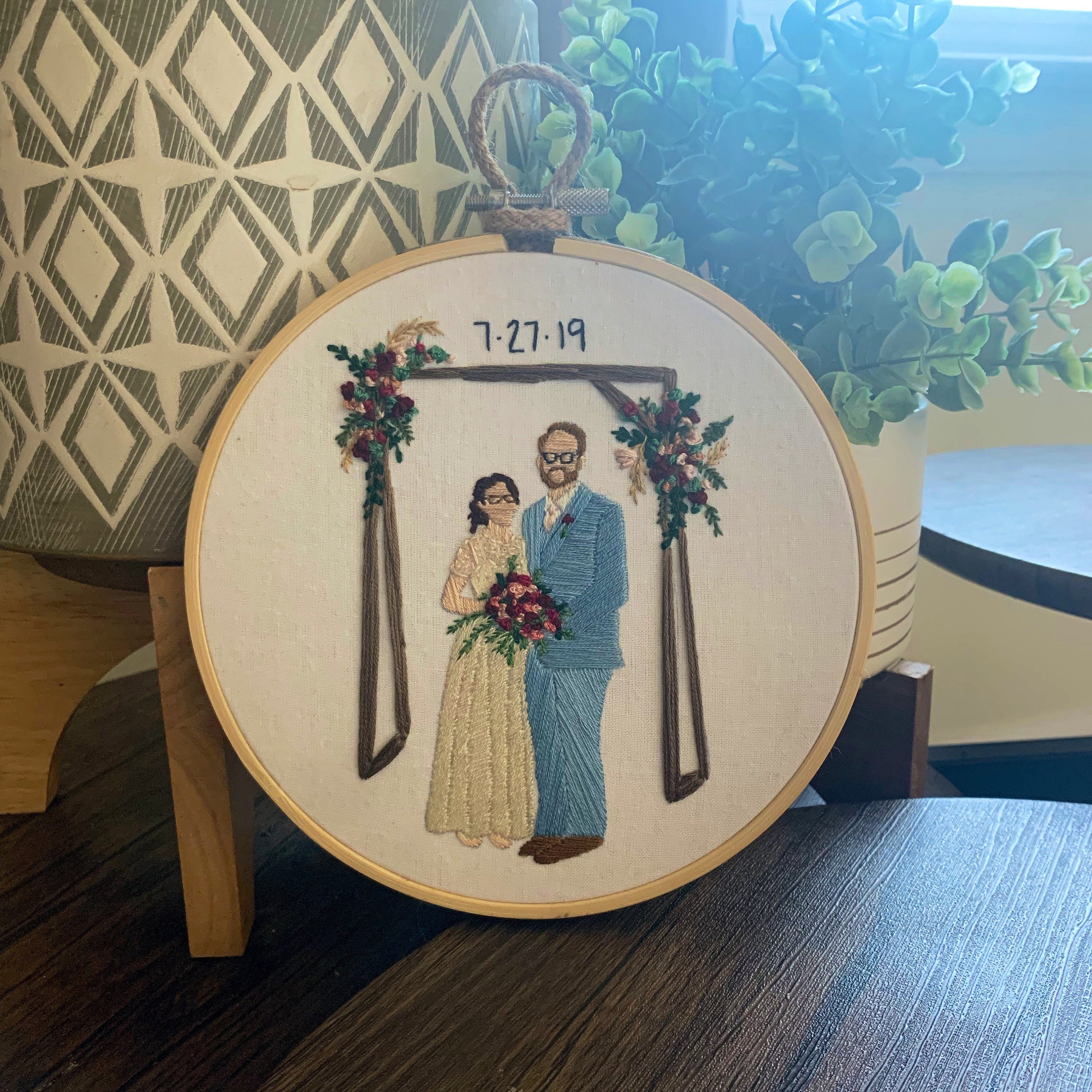 Deluxe Wedding Anniversary Embroidery Portrait WITH Floral Accents - Etsy