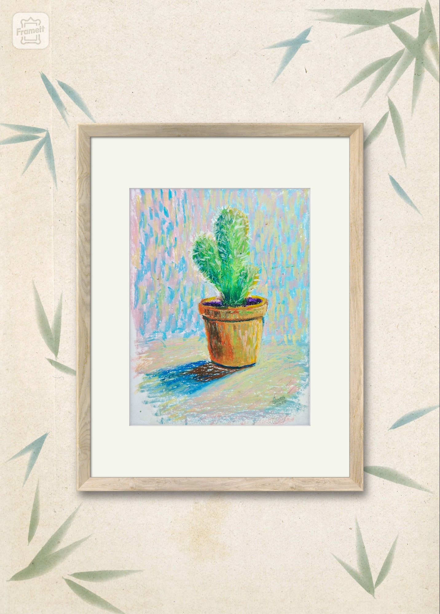 Cactus in Pot Painting Still Life Original Art Oil Pastel Artwork ...