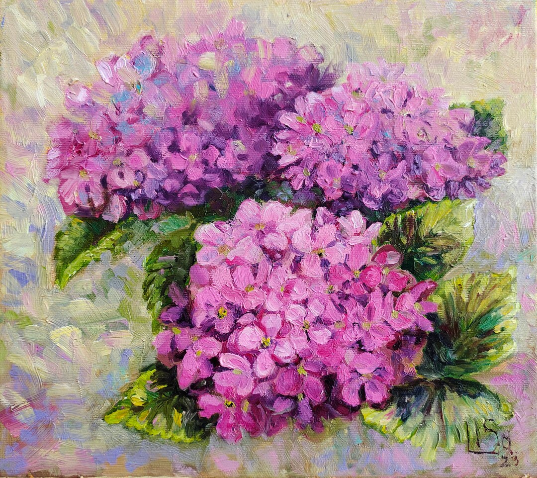Hydrangea Original Oil Painting Autumn Hom Decor Gift Mom Artwork Pink ...