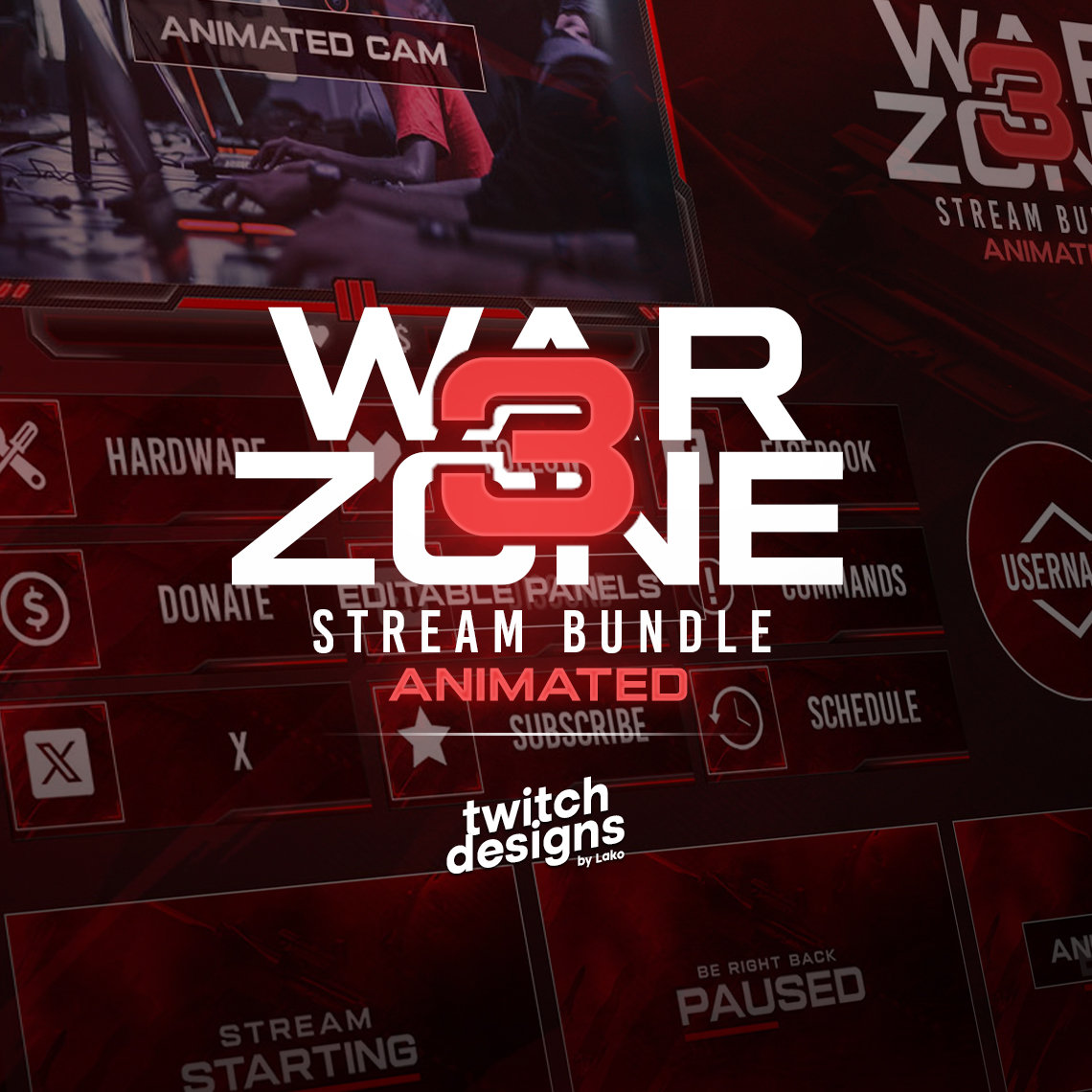 Animated WARZONE 3 Twitch Overlay for Streamer Dark Red and Black ...