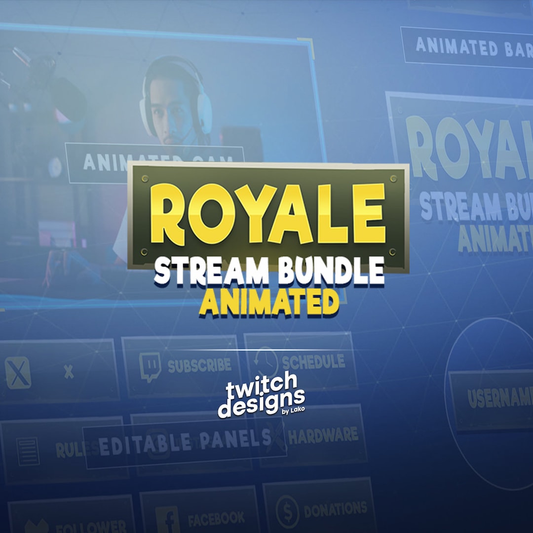 Animated ROYALE Twitch Overlay for Streamer | Light Blue and Yellow ...