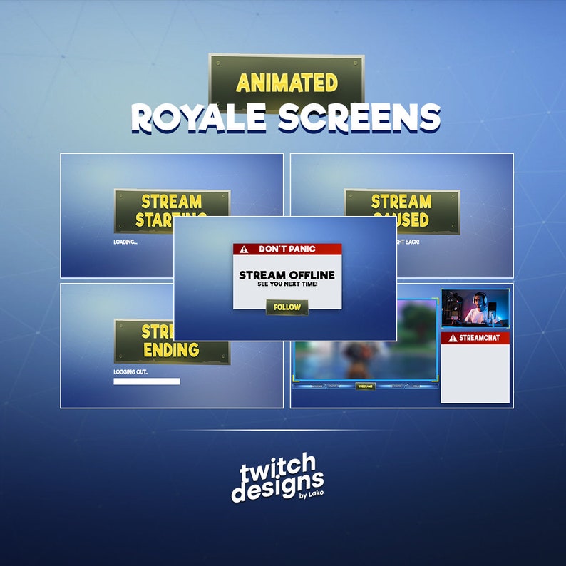 Animated ROYALE Twitch Overlay for Streamer | Light Blue and Yellow, Screens/scenes, Panels ...