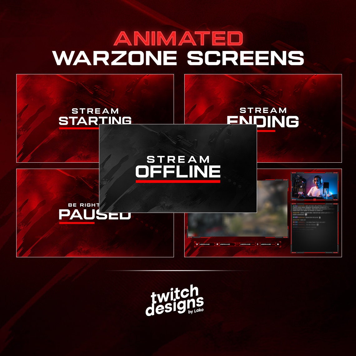 Animated WARZONE 3 Twitch Overlay for Streamer Dark Red and Black ...
