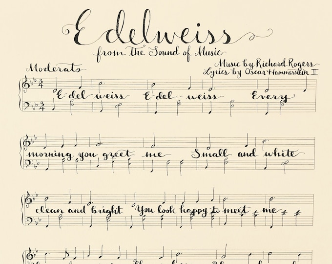Edelweiss From the Sound of Music Handwritten Sheet Music - Etsy