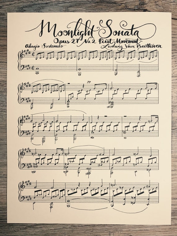 Moonlight Sonata Calligraphy Sheet Music - Etsy