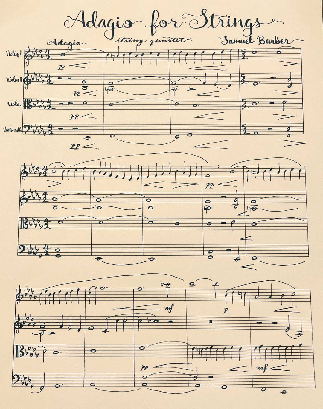 Adagio for Strings Handwritten Sheet Music - Etsy