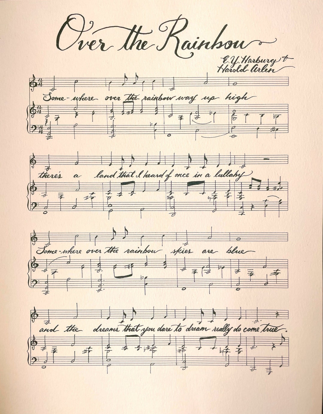 Over the Rainbow (the Wizard of Oz) Sheet Music, Handwritten - Etsy
