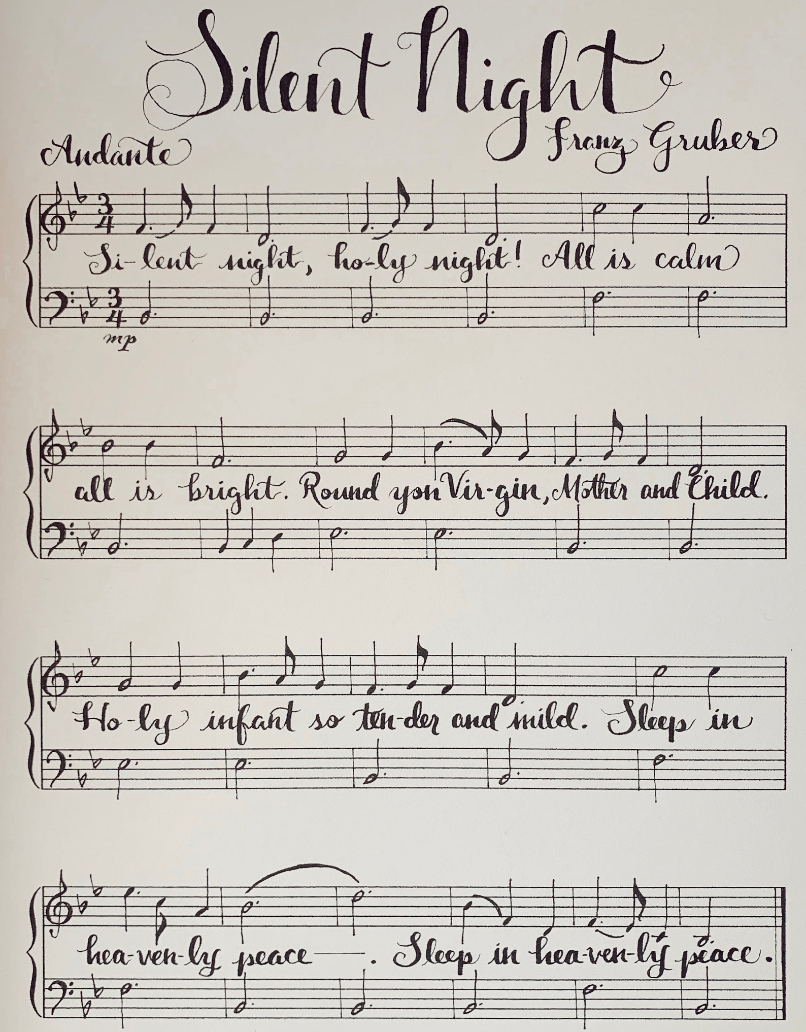 Silent Night (calligraphy Sheet Music) - Etsy