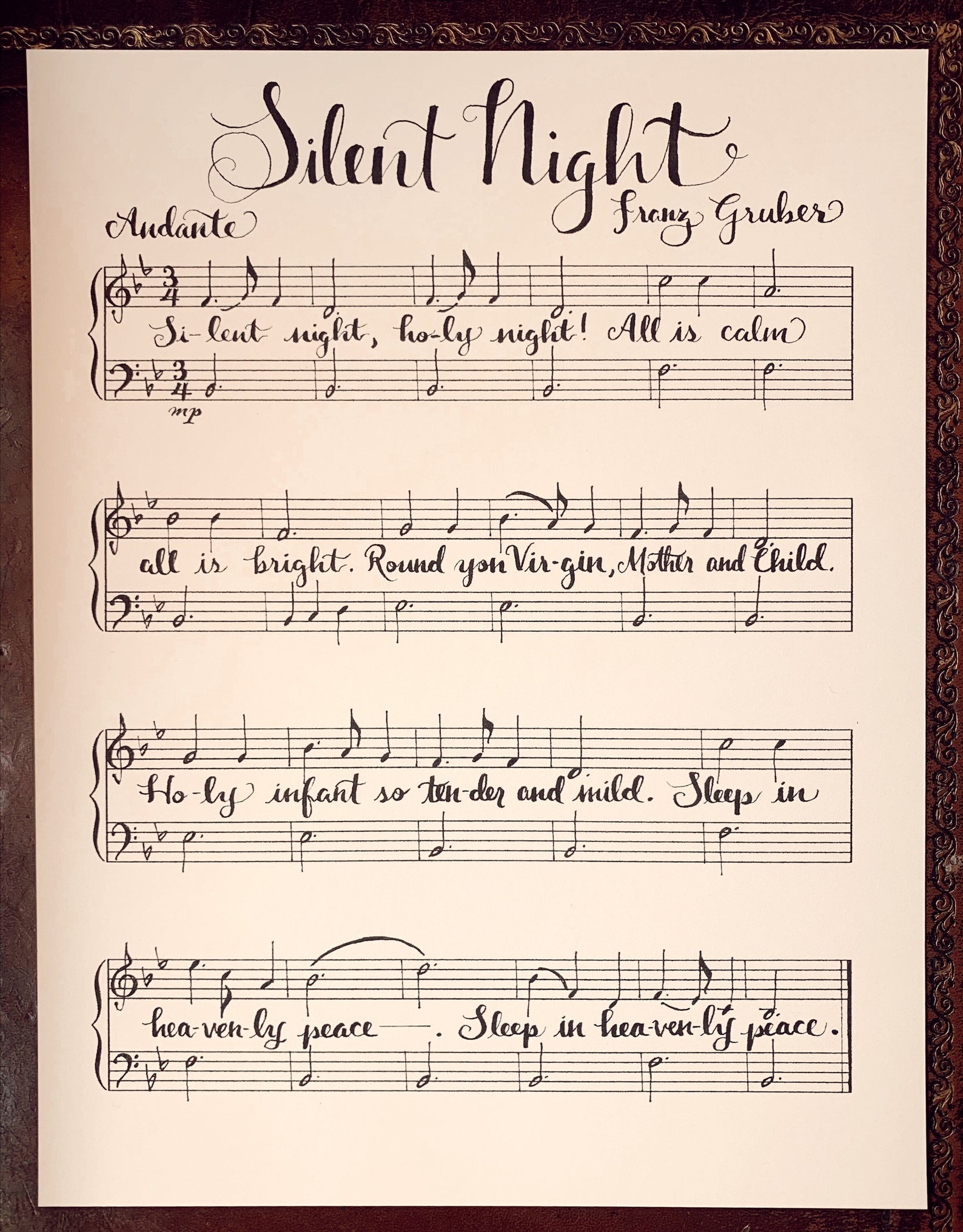 Silent Night (calligraphy Sheet Music) - Etsy