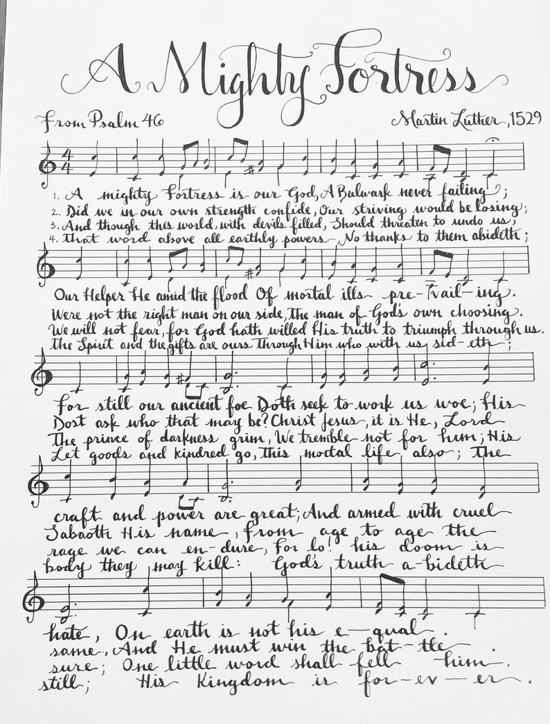 A Mighty Fortress Handwritten Sheet Music Hymn - Etsy