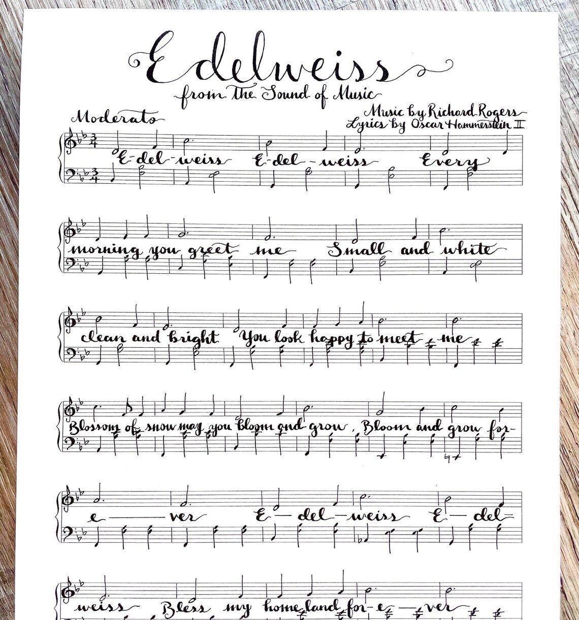 Edelweiss (PDF) Handwritten Sheet Music - Etsy