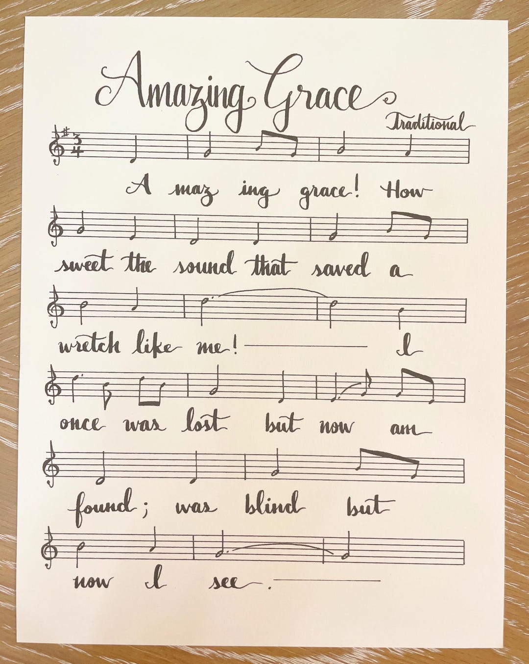Amazing Grace Handwritten Sheet Music - Etsy
