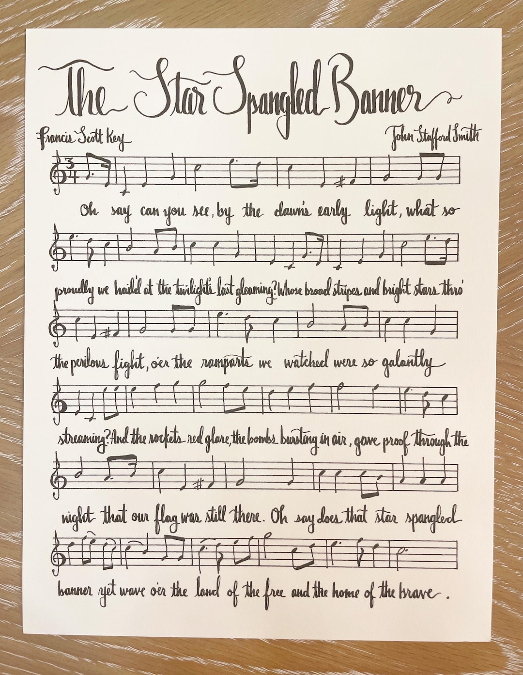 The Star Spangled Banner Handwritten Sheet Music - Etsy