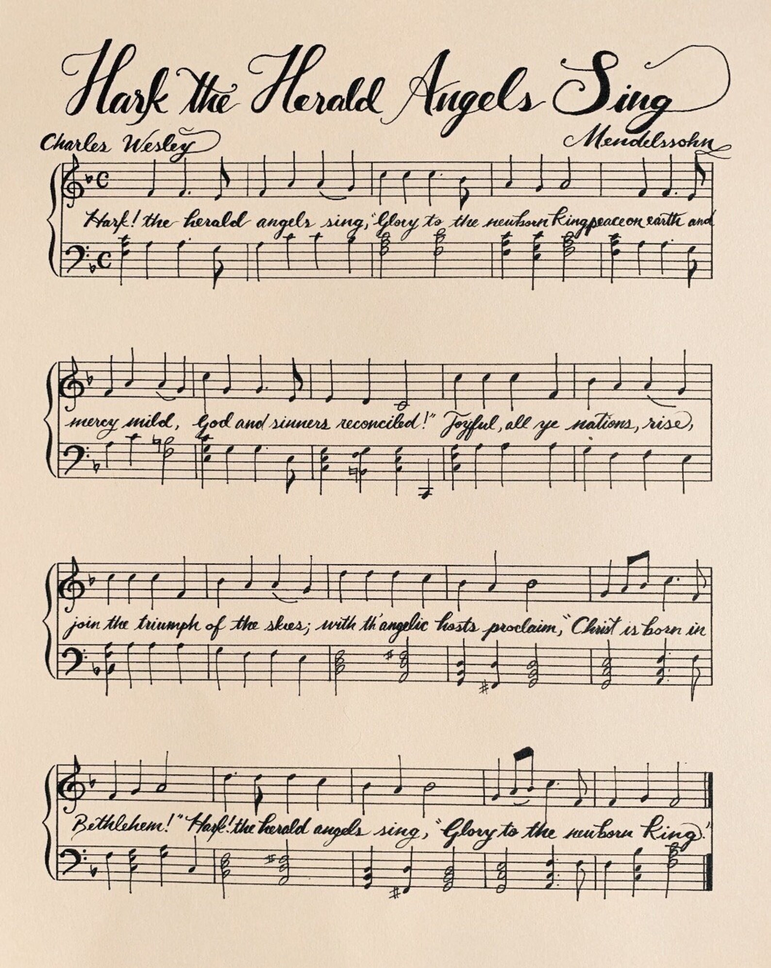 Hark the Herald Angels Sing Calligraphy Sheet Music - Etsy