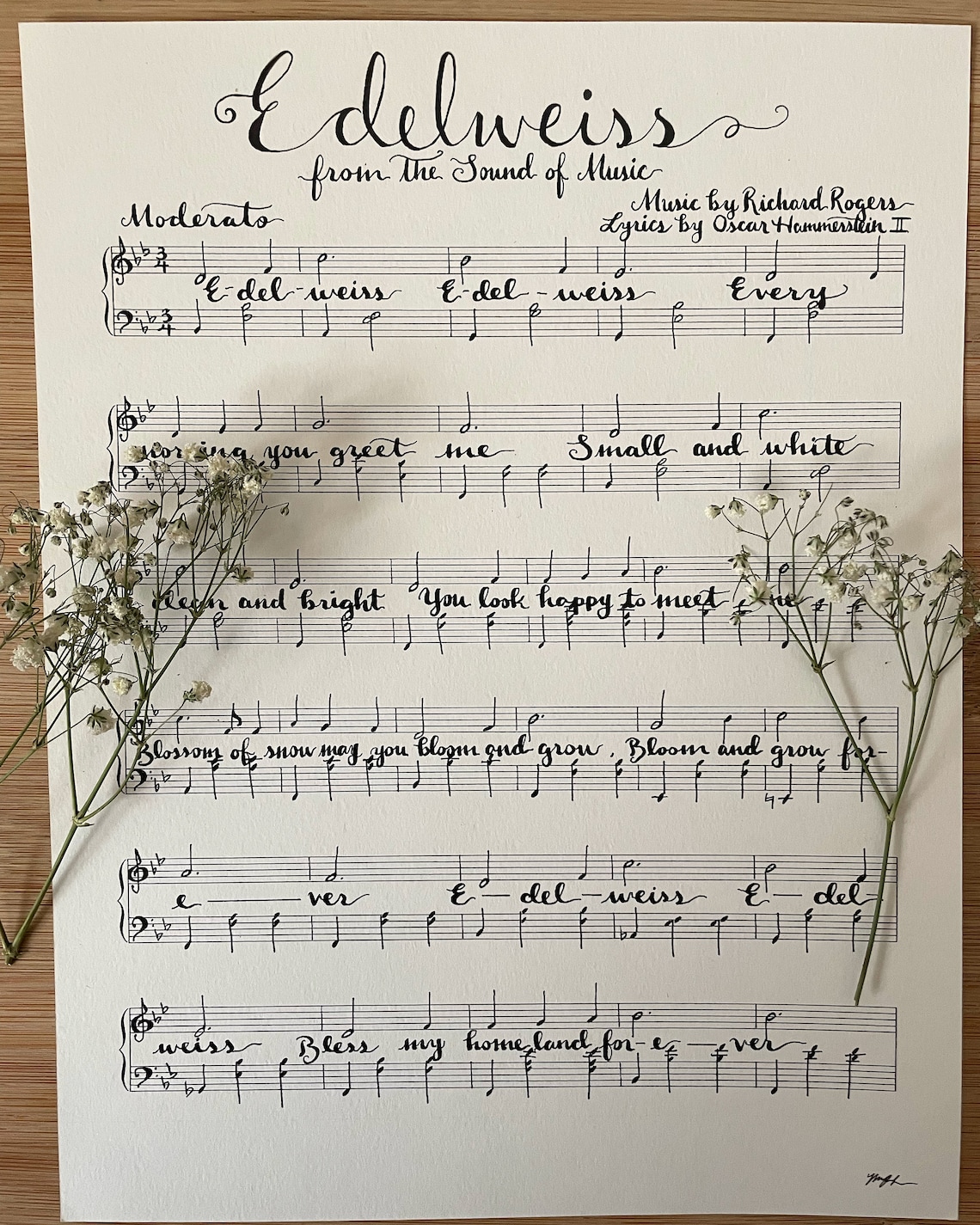Edelweiss From the Sound of Music Handwritten Sheet Music - Etsy