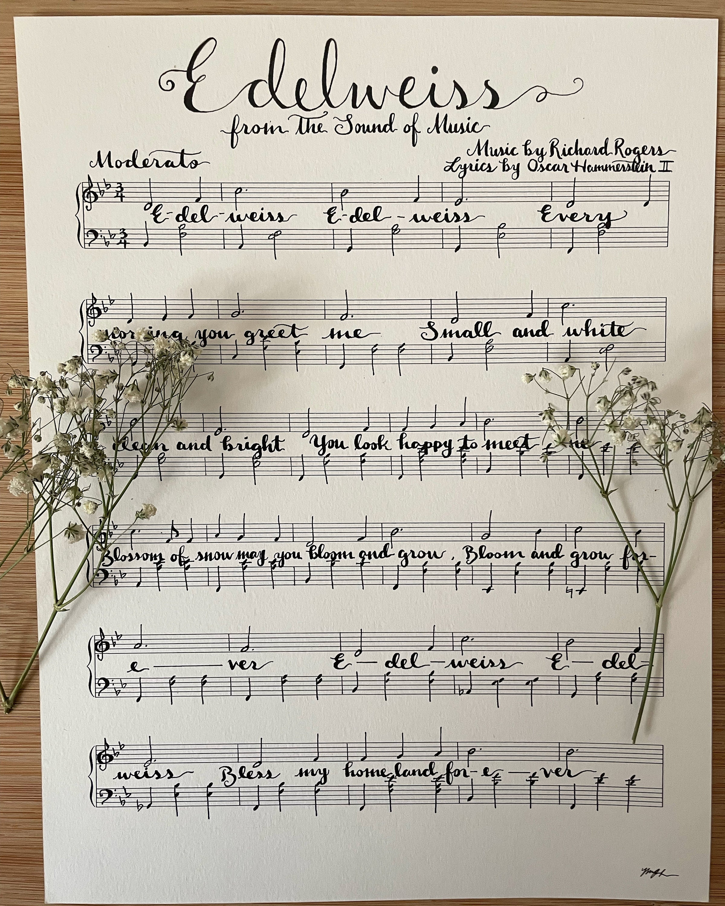 Edelweiss From the Sound of Music Handwritten Sheet Music - Etsy