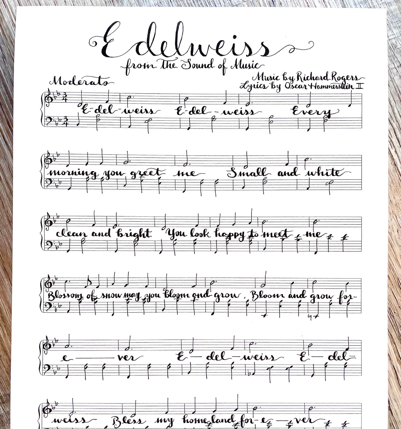 Edelweiss From the Sound of Music Handwritten Sheet Music - Etsy