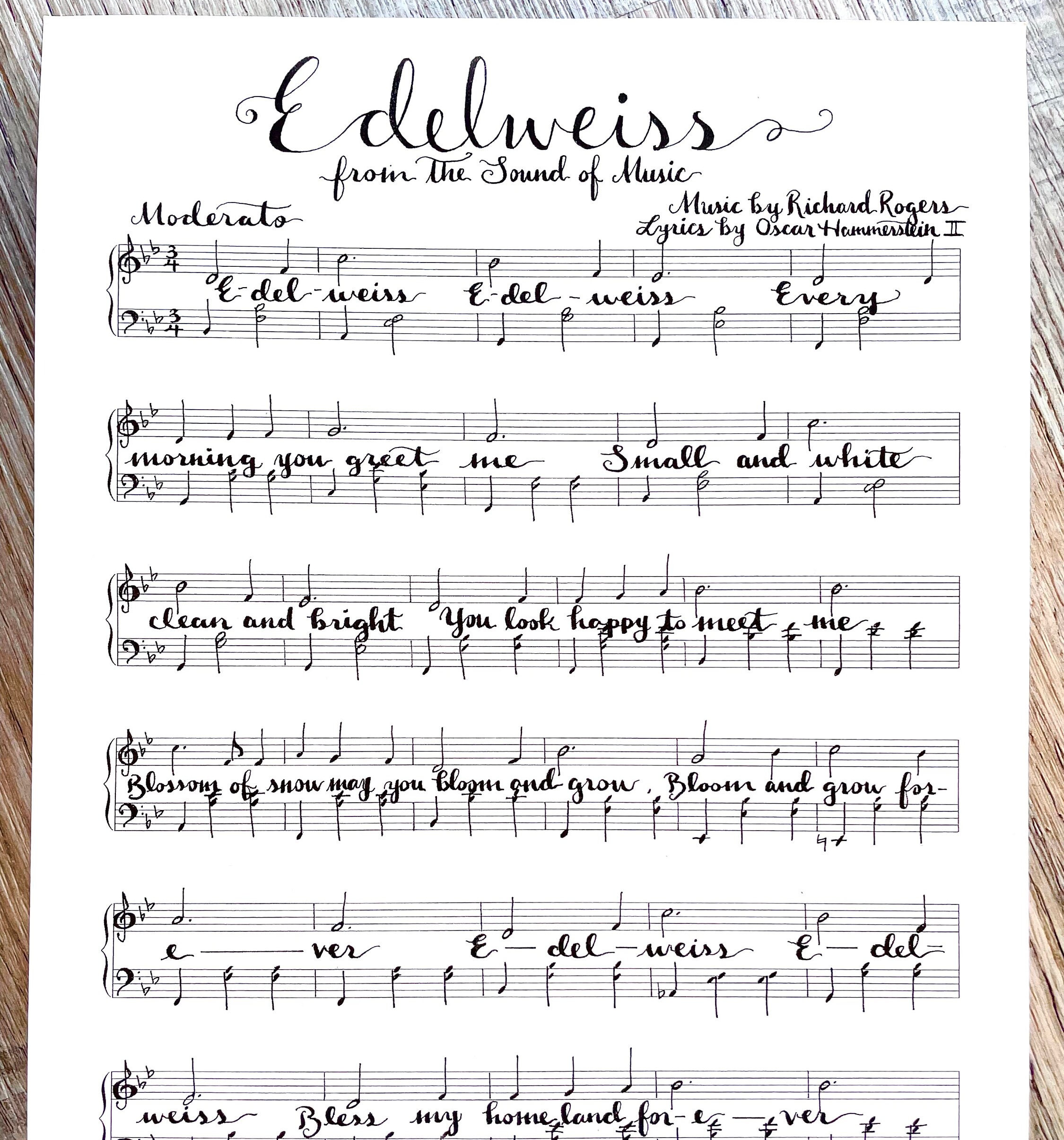 Edelweiss From the Sound of Music Handwritten Sheet Music - Etsy