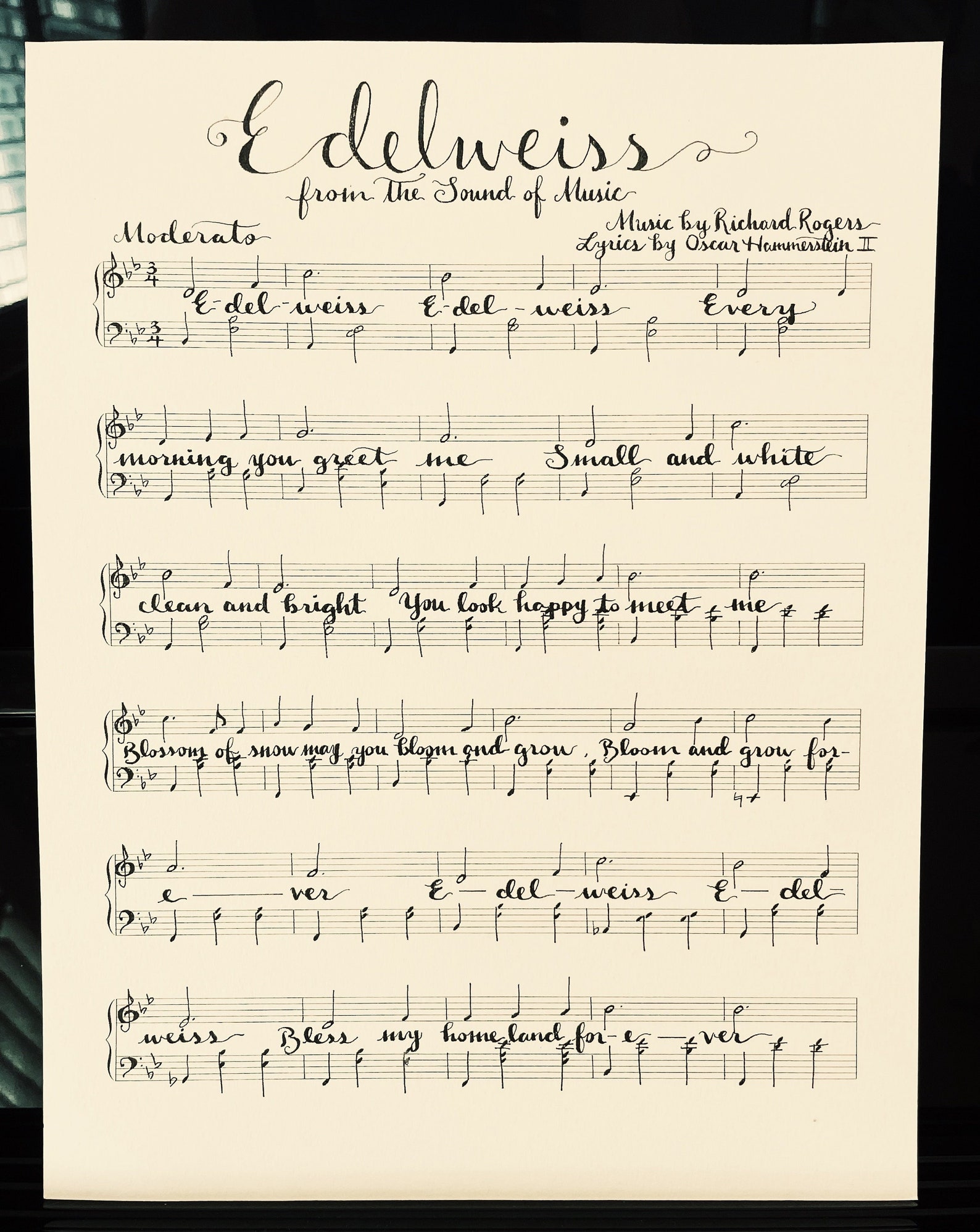 Edelweiss From the Sound of Music Handwritten Sheet Music - Etsy