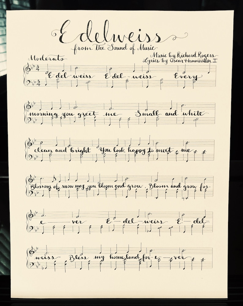 Edelweiss From the Sound of Music Handwritten Sheet Music - Etsy