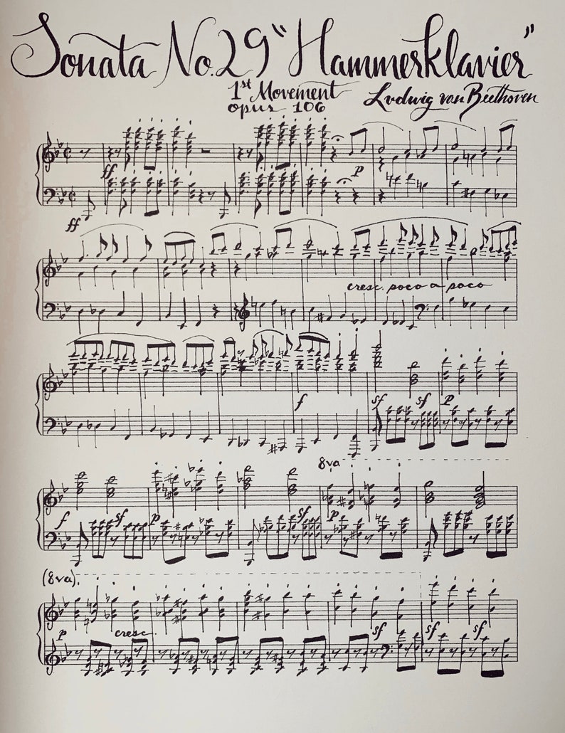Beethoven: Sonata 29 "hammerklavier" Sheet Music-hand Calligraphed - Etsy