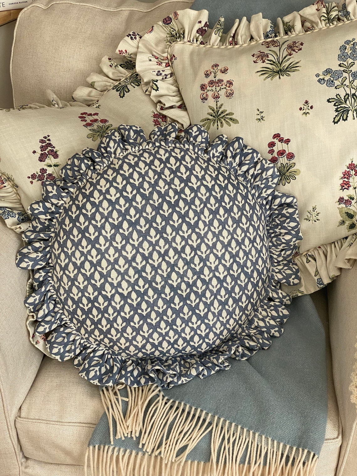 LISA FINE Designer Piped and Frilled Cushion Cover Made to Order Vita ...