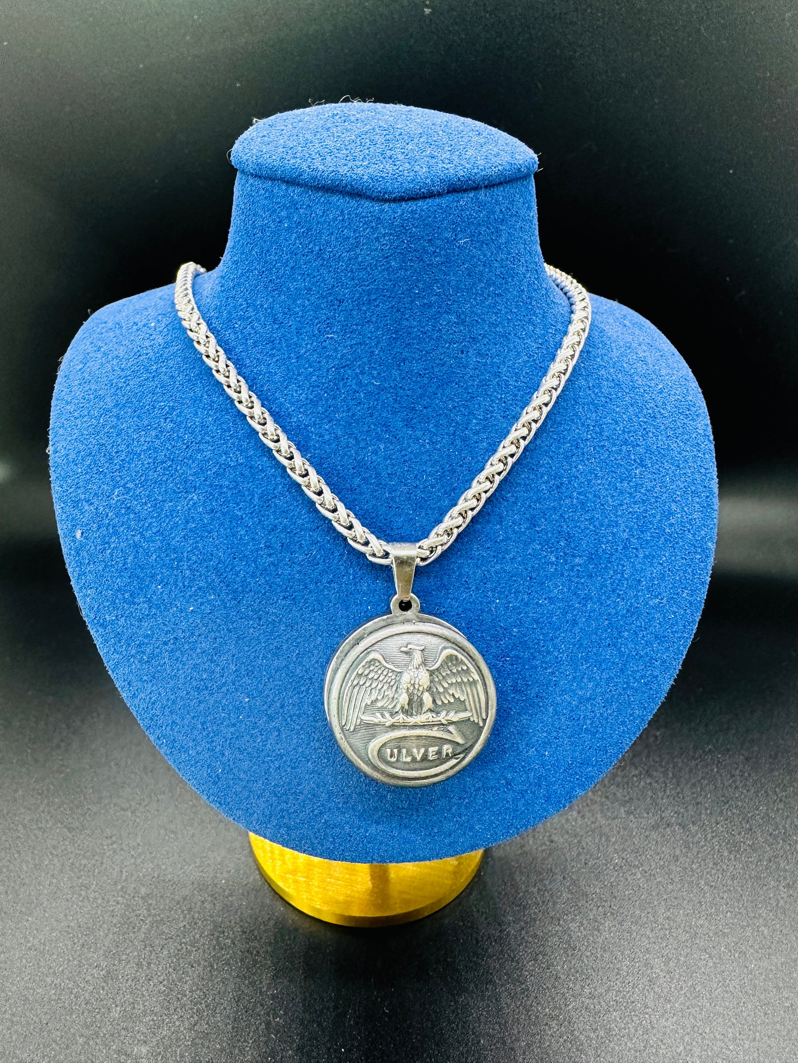 Rare Pewter Culver Military Academy Button Pendant on a Silver Plated ...