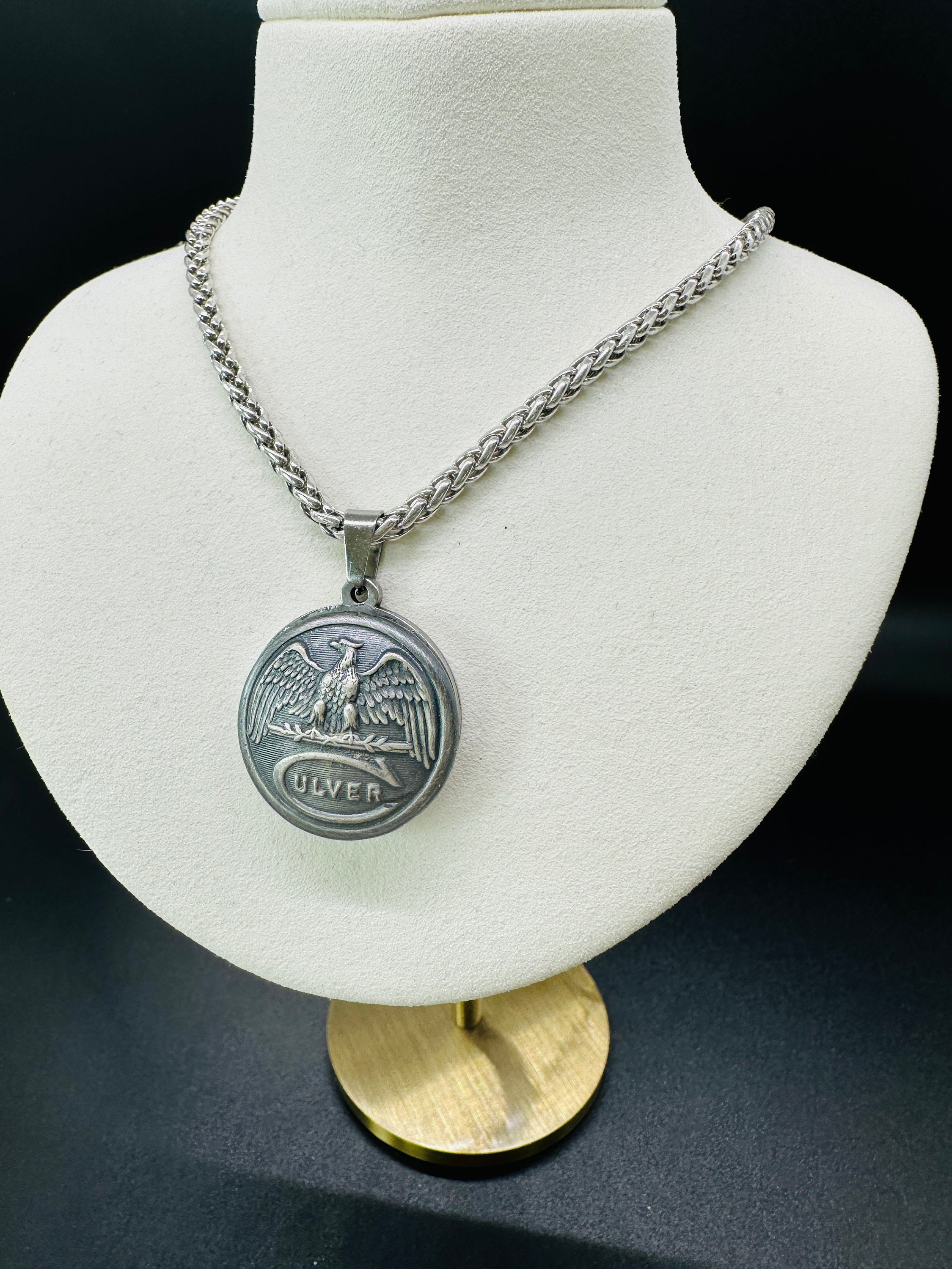 Rare Pewter Culver Military Academy Button Pendant on a Silver Plated ...