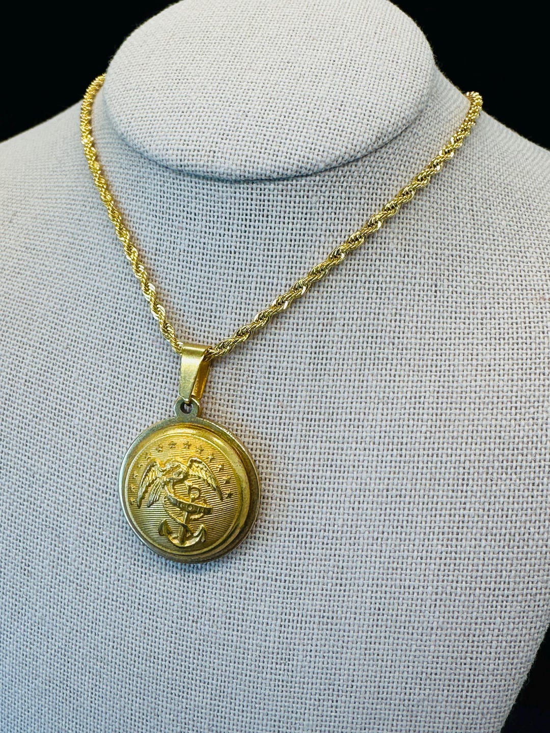 Large Vintage Marine Corps Button Pendant on a Rope Chain - Etsy